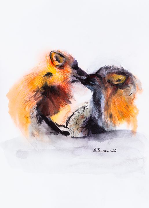 Tenderness. Watercolor foxes. - Viktoria Gaman - Drawings ...