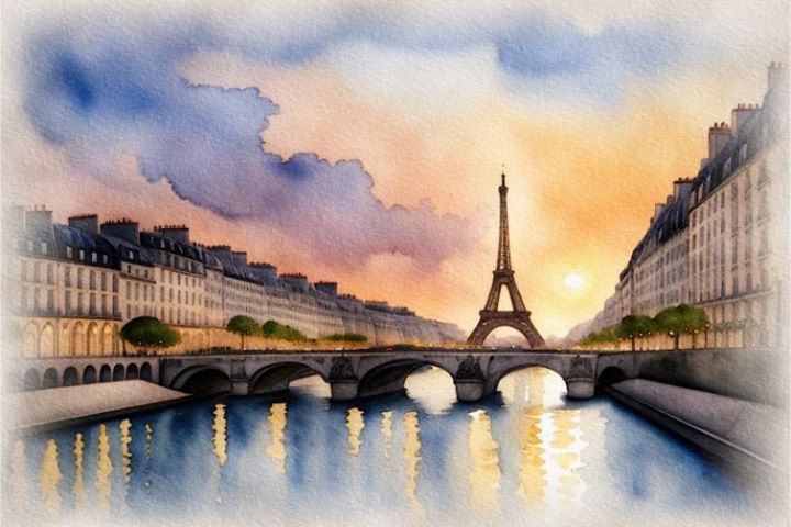 Famous Paris Watercolor Paris Watercolor Painting Etsy