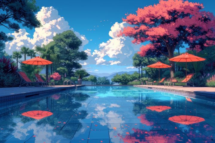 Swiming Pool Art Vibrant Pop Surreal - Enea Kelo - Digital Art & AI ...