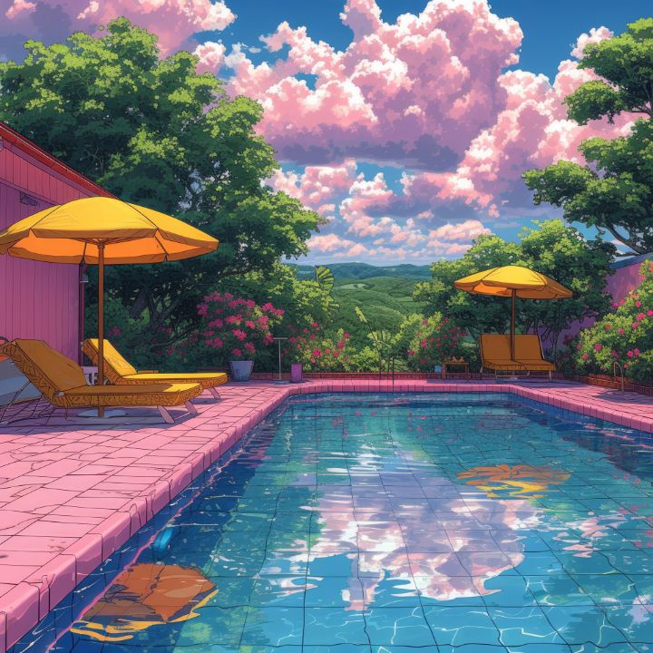 Swiming Pool Art Vibrant Pop Surreal - Enea Kelo - Digital Art & AI ...
