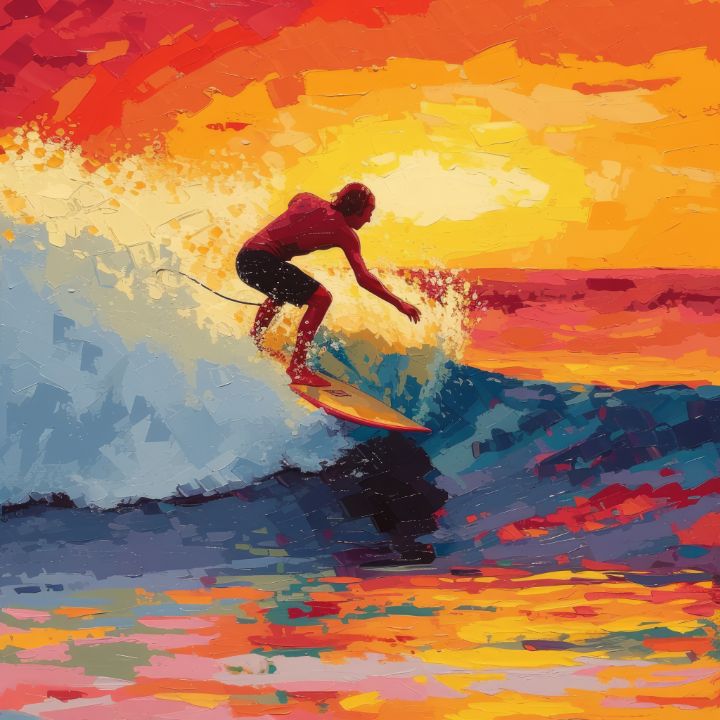 Surfing on a vibrant beach - Enea Kelo - Digital Art & AI, Fantasy ...