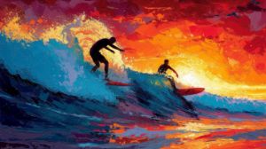 Surfing on a vibrant beach - Enea Kelo - Digital Art & AI, Fantasy ...