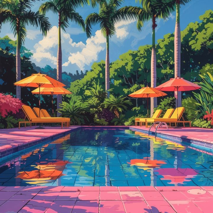 Swiming Pool Art Vibrant Pop Surreal - Enea Kelo - Digital Art & AI ...
