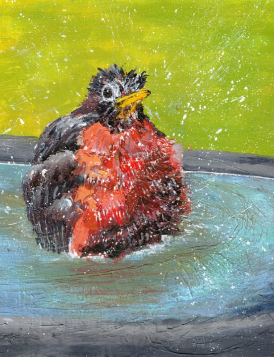 Splash (American Robin) - Alex H. Art - Paintings & Prints, Animals ...