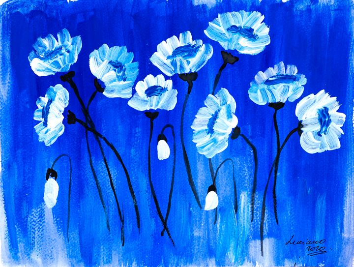 poppies in blue - Lucy's Gallery - Paintings & Prints, Flowers, Plants ...