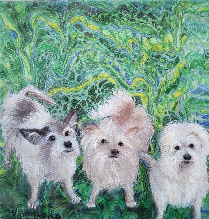 Penny, Belle and Lizzie - Art Amendola abstract pets - Paintings ...