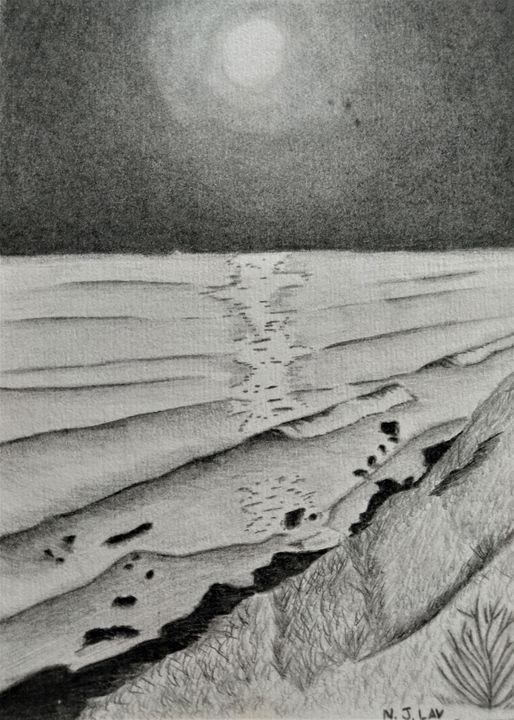 Moon lit ocean - N. J. Lav - Drawings & Illustration, Landscapes ...