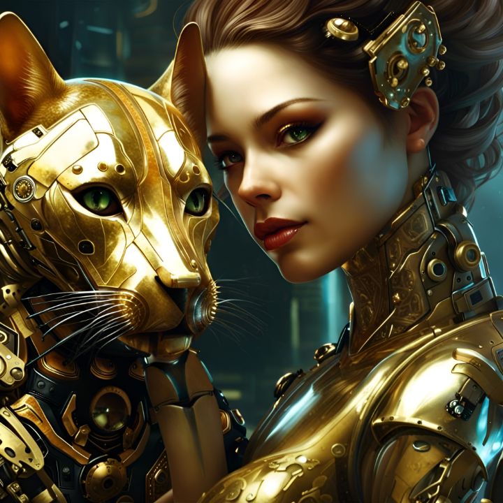 Robolady and her robocat - Fine Art VIP club - Digital Art & AI, People ...