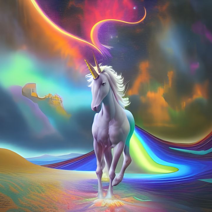 Neon Rainbow Unicorn - ShortnSweetish - Digital Art & AI, Fantasy ...