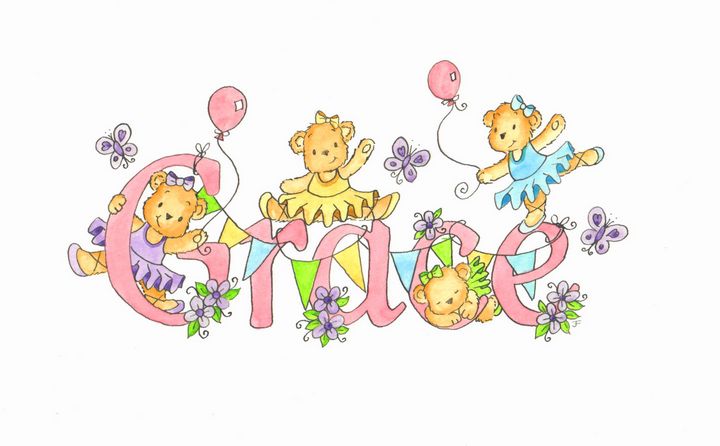 Girl teddies - illustrated names by Jayne Farrer - Paintings & Prints ...