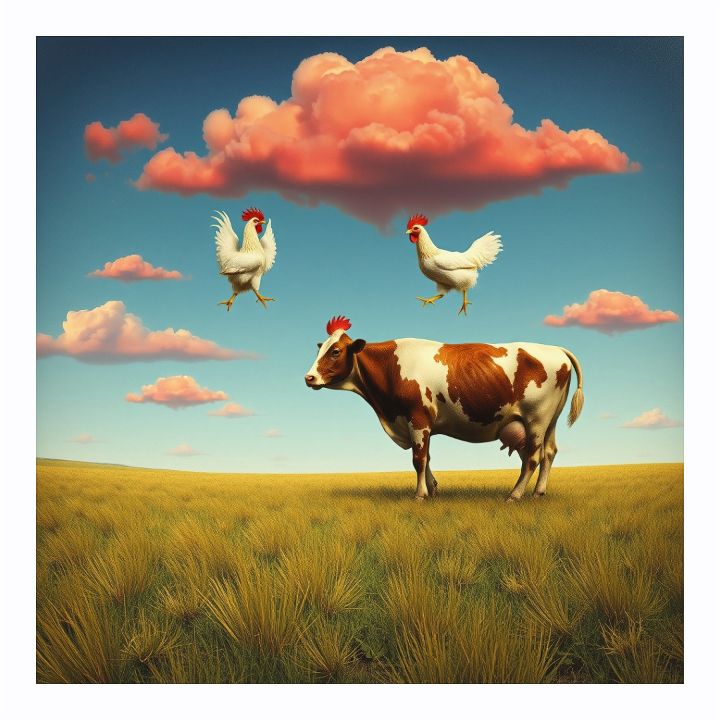 Cow and Two Chickens - Duckmoo - Digital Art & AI, Landscapes & Nature ...