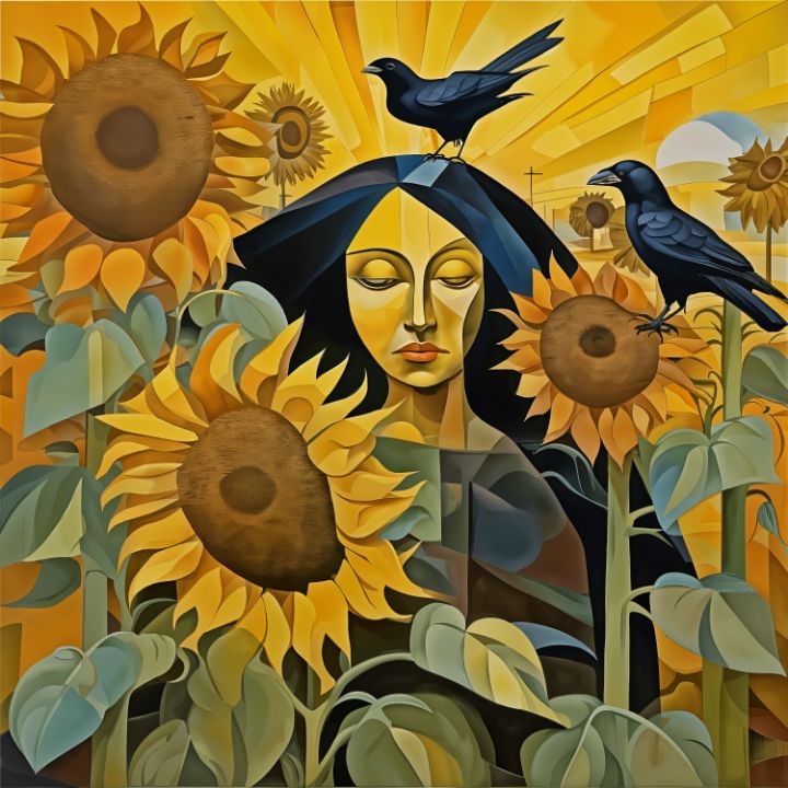 Sunflower Crows - Duckmoo - Digital Art & AI, Flowers, Plants, & Trees ...