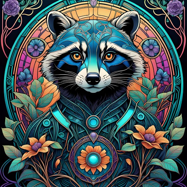 Synthwave Raccoon - Wolf Art - Digital Art & AI, Animals, Birds, & Fish ...