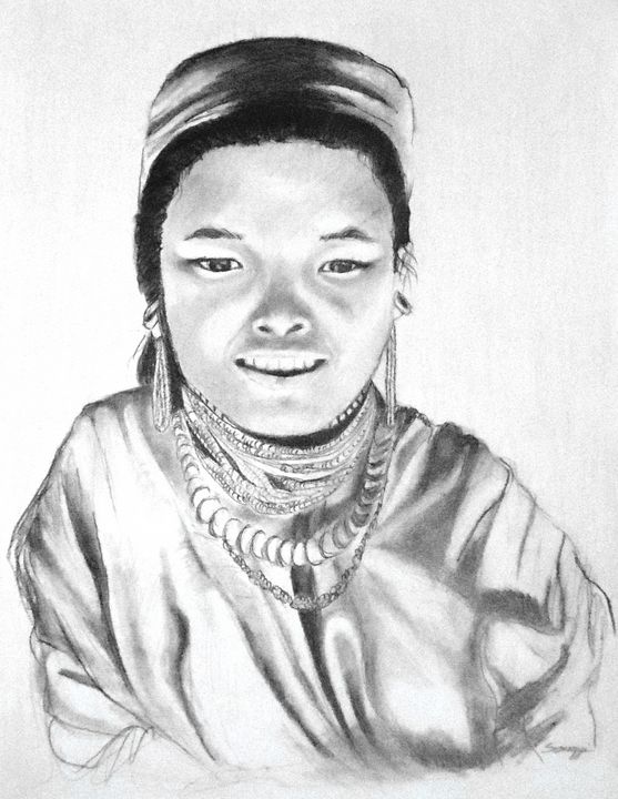 Thai Girl c. 1980 - Somogyi - Drawings & Illustration, Ethnic, Cultural ...