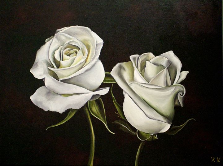 Two White Roses - Kate Viola - Paintings & Prints, Flowers, Plants ...