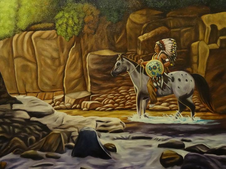 Original Native American in Stream - Oil Paintings by Scott Byrd ...