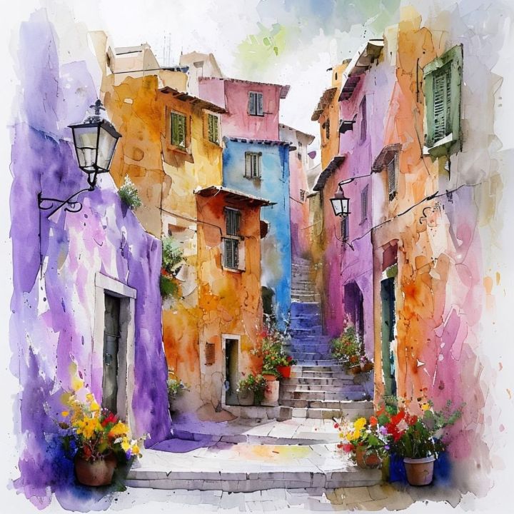 Colorful Alley Bloom - ART8HOME - Digital Art & AI, Buildings ...