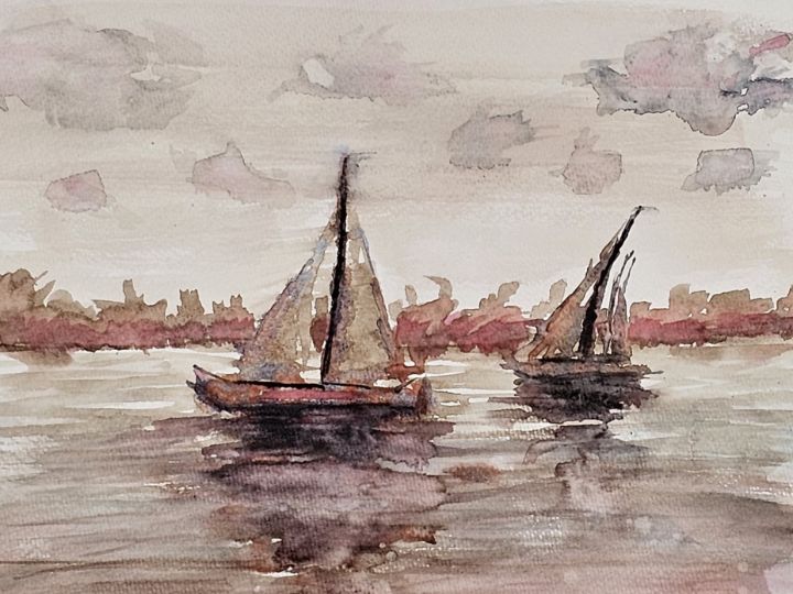 Sailboats on the river - Jason Mosley - Paintings & Prints, Vehicles ...