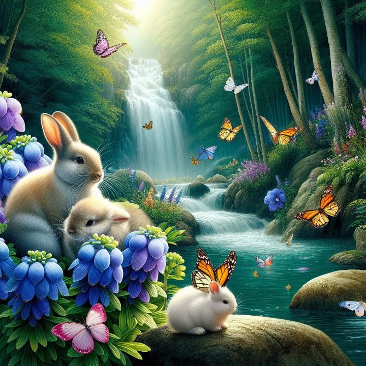 rabbits and waterfall - themistoklis1 - Digital Art & AI, Animals ...