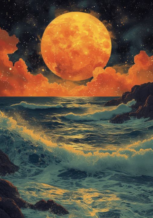 Maritim Moon Waves Sea Ocean - NiklasArtHouse - Paintings & Prints ...
