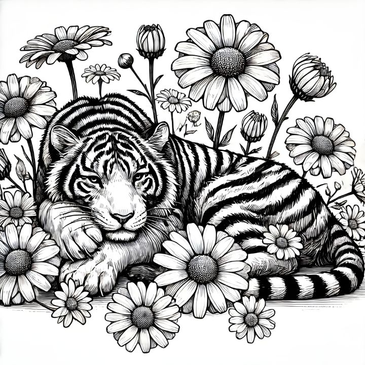 Tiger in a Daisy Field - Gothic Visions - Paintings & Prints, Animals ...