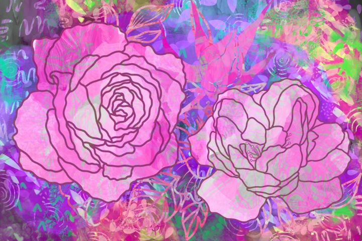 Mixed Media Pink Roses 3 - Adinald Artworld - Digital Art & AI, Flowers ...