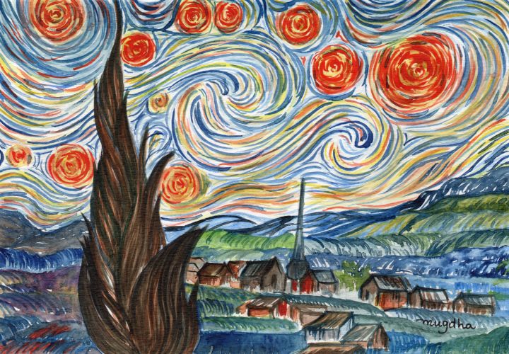 Starry Starry Nights - Mugdha Kakade Studio - Paintings & Prints, Landscapes & Nature, Skyscapes ...