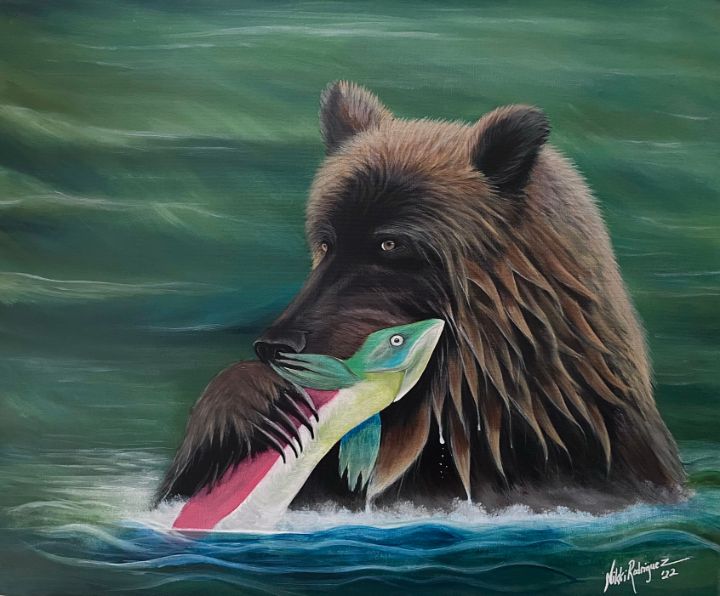 Grizzly bear meal time - Nikki Rodriguez Fine Art - Paintings & Prints ...