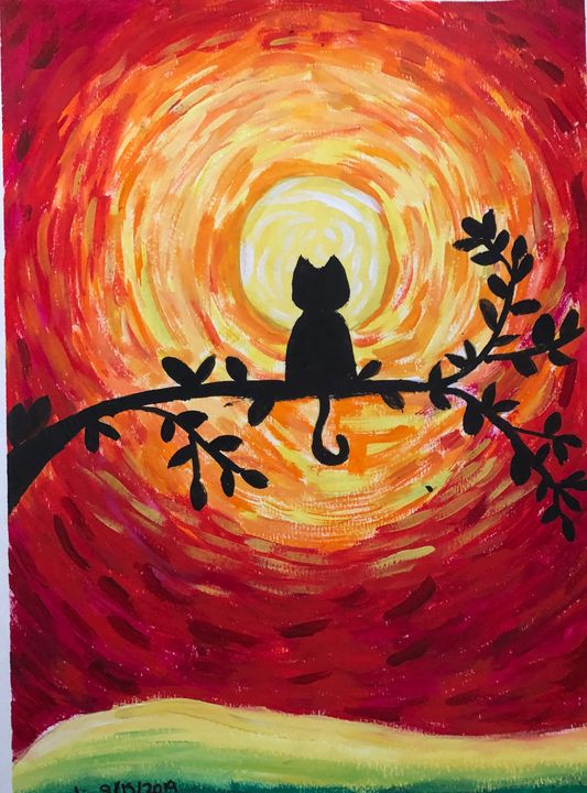 Sunset Cat - Tinyrainbow - Paintings & Prints, Animals, Birds, & Fish ...