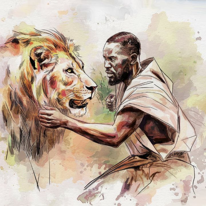 African man combat lion - Zamo art - Digital Art & AI, Animals, Birds ...