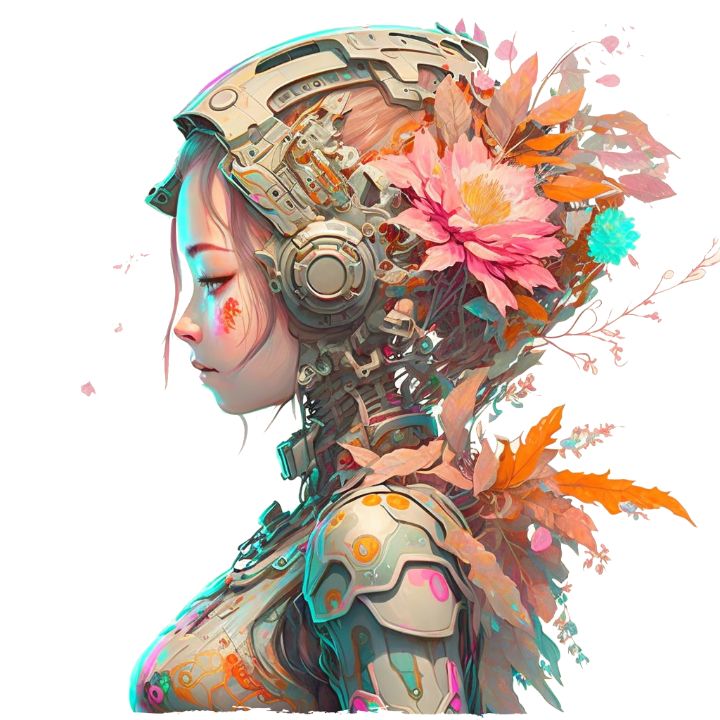 Flower-covered cyborg girl - Magnolion - Digital Art & AI, Fantasy ...