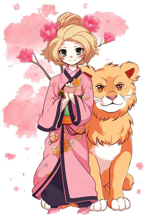 Sakura girl with her lion - Magnolion - Digital Art & AI, People ...
