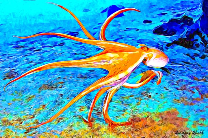 Octopus - Blue Fusion Surf Art - Digital Art & AI, Animals, Birds ...