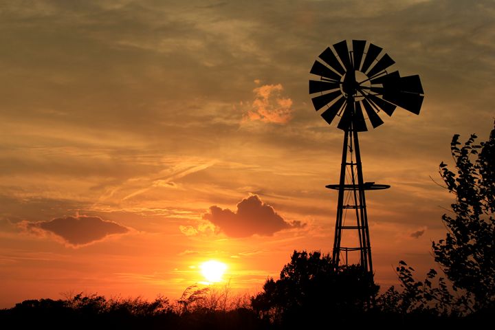 Kansas Sunset with a Windmill - Robert D Brozek - Photography ...