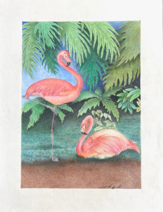 Two flamingos - Celest - Drawings & Illustration, Animals, Birds ...
