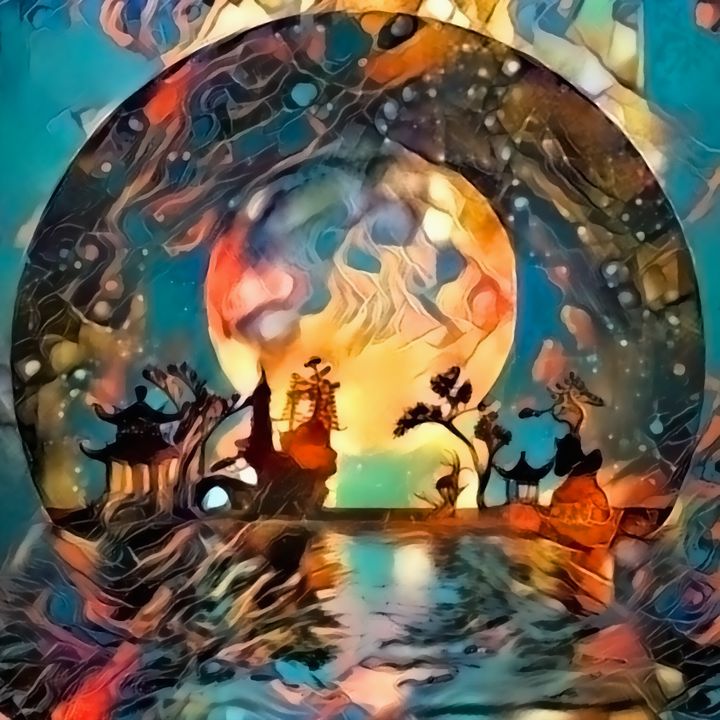 Asian night silhouettes in moon ligh - rolffimages - Digital Art ...