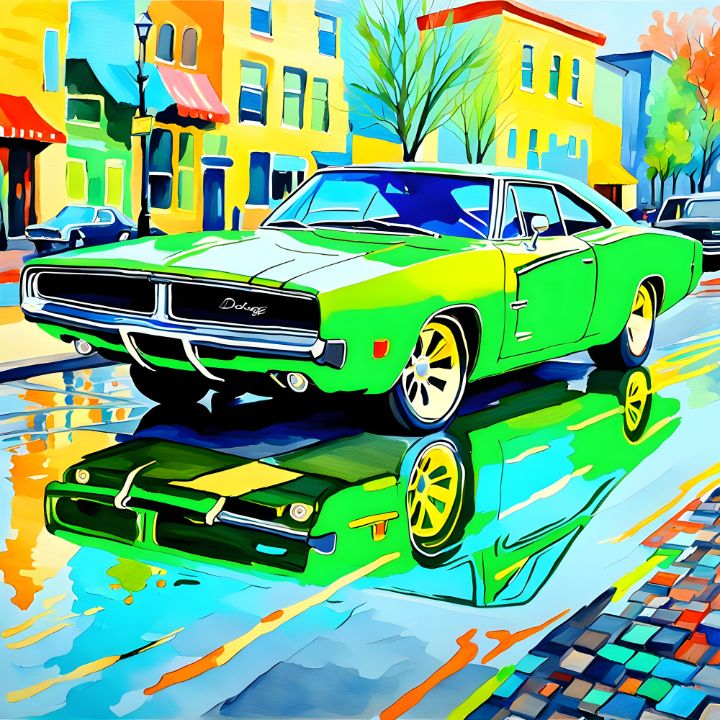 Neon Green Dodge Charger - Paw's Arts - Digital Art & AI, Vehicles ...