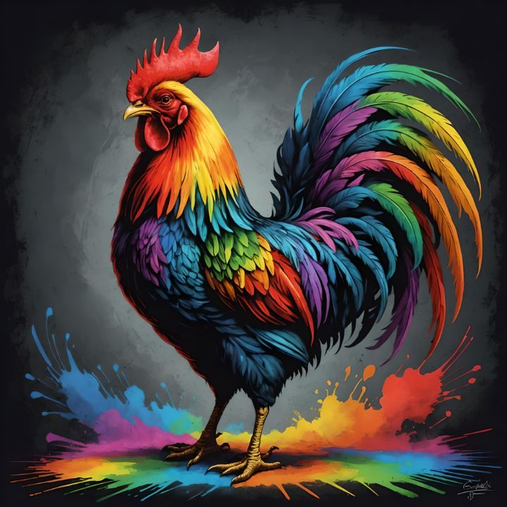 Colorful Paint Splash Rooster - Paw's Arts - Digital Art & AI, Animals ...