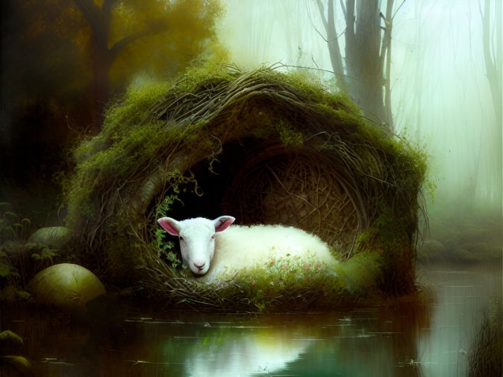 Sheep in a nest - Nicolette Vermeulen - Digital Art & AI, Animals ...