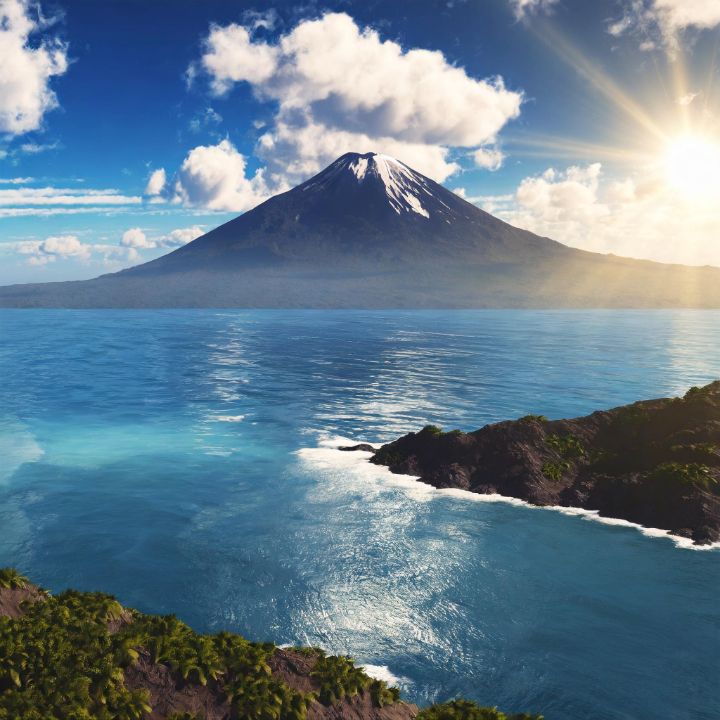 Ocean w/Volcano 4 - Art by Fiery Tigress - Digital Art & AI, Landscapes ...