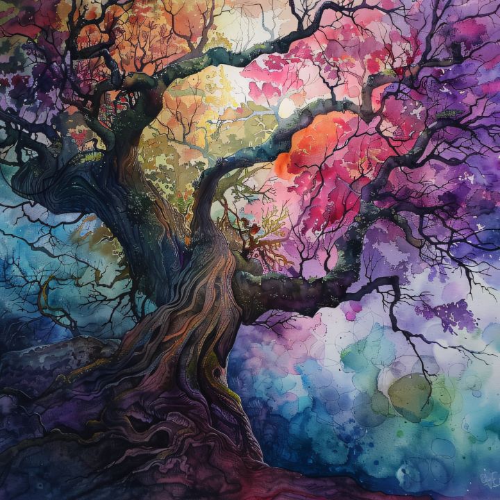 A majestic tree in stunning waterco - jaser paintings - Digital Art ...