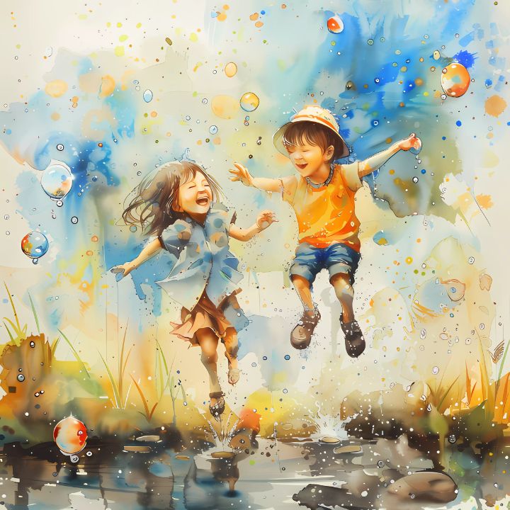 The joy of children playing and jump - jaser paintings - Digital Art & AI, People & Figures ...