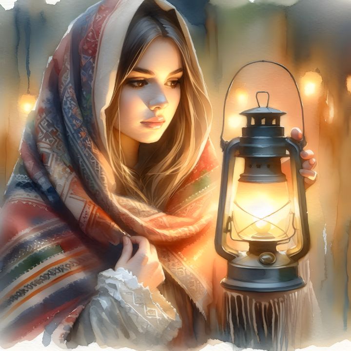 A woman holding a lit lantern - jaser paintings - Digital Art & AI ...