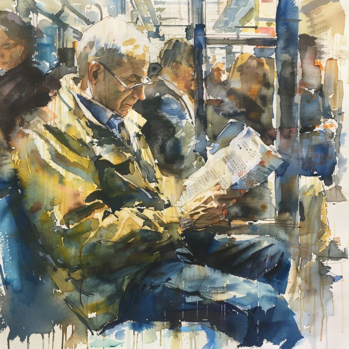 Man Reading on the Train - jaser paintings - Digital Art & AI, People ...
